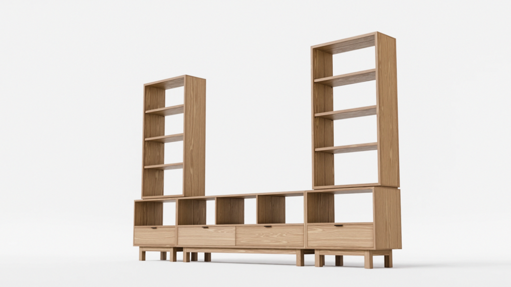 Modern Open Drawer Media Wall with Mid-Century Style