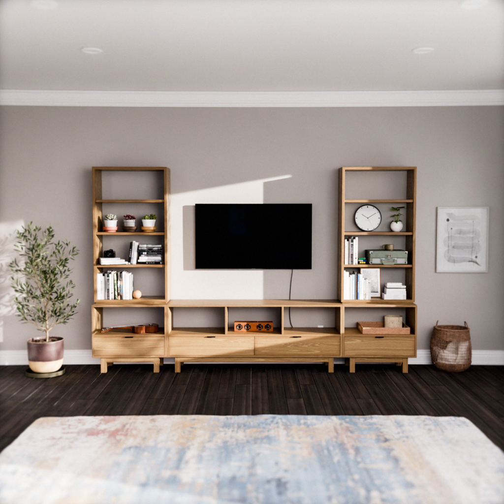 Concord 1 Drawer Media Pier Console - Solid Wood Design